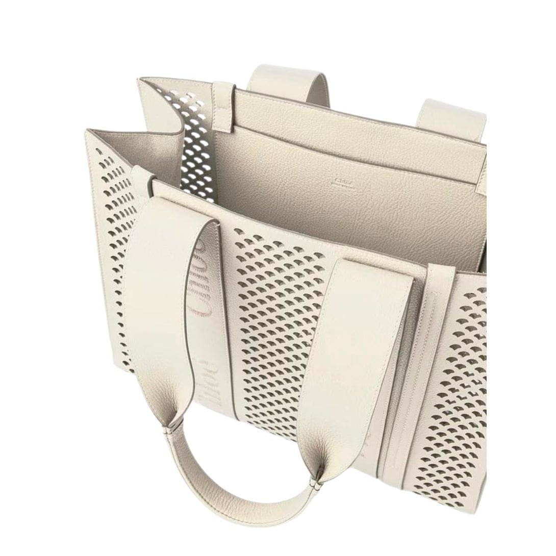CHLOE MEDIUM WOODY TOTE BAG MISTY IVORY : Custom Jackets Co