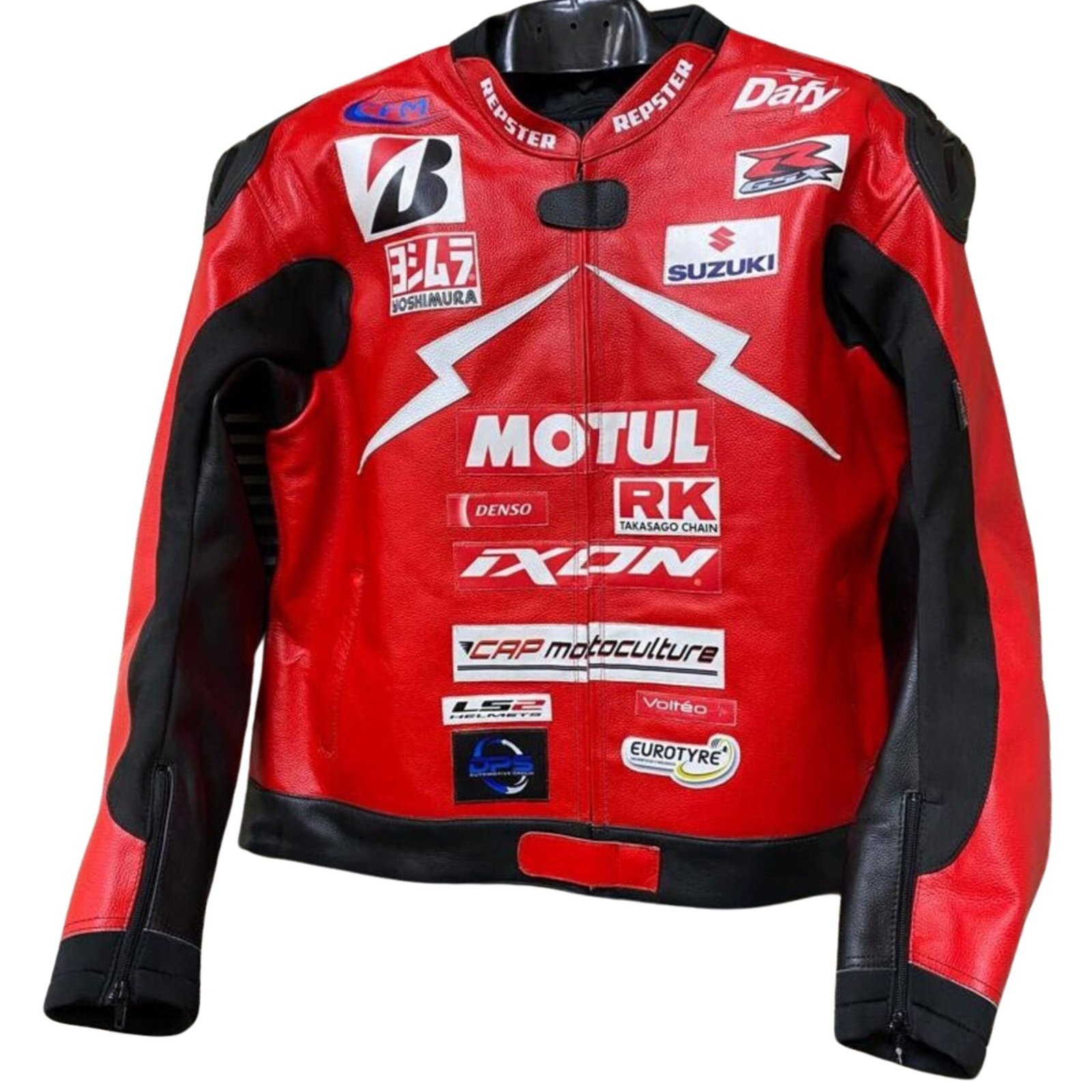 SUZUKI MOTORBIKE RACING LEATHER JACKET RED : Custom Jackets Co