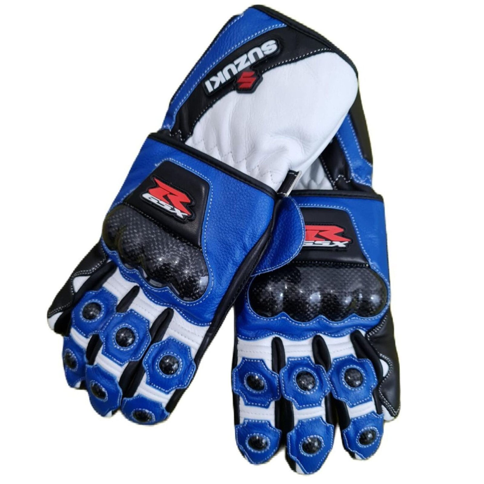 SUZUKI GSXR MOTORBIKE RACING LEATHER GLOVES : Custom Jackets Co