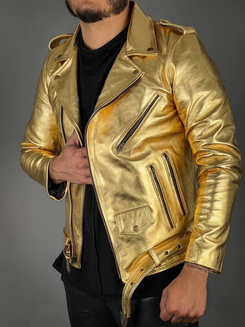 Gold Leather Jacket Men : Custom Jackets Co