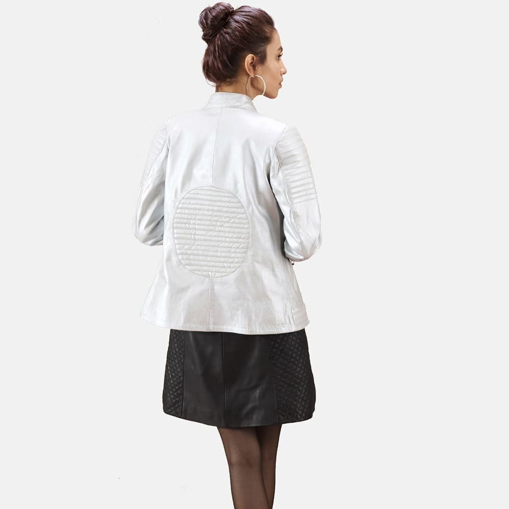 Ice Maiden Silver Quilted Leather Biker Jacket : Custom Jackets Co